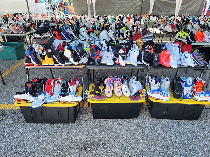 Sneaker heaven stretches as far as the eye can see. Athletic aspirations or fashion statements—take your pick for a fraction of retail.