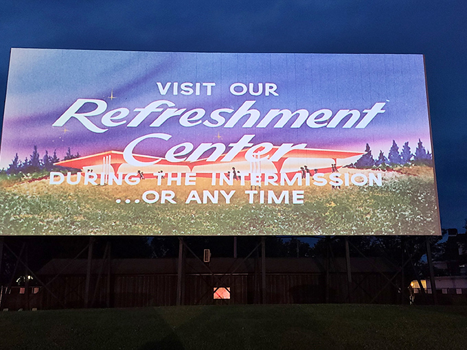 The "Refreshment Center" sign beckons with retro charm—no algorithm recommendations here, just classic movie munchies.