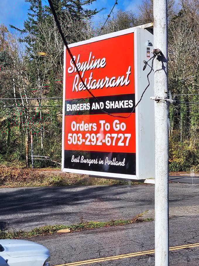 A roadside sign that cuts through the noise with a simple promise: "Best Burgers in Portland." No influencer needed to confirm what locals already know.