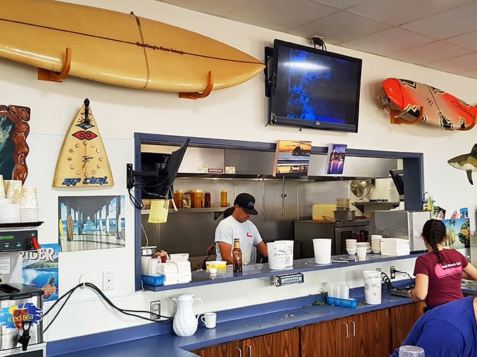 The kitchen crew moves with the choreographed precision of surfers reading a wave—except their reward is your breakfast bliss.