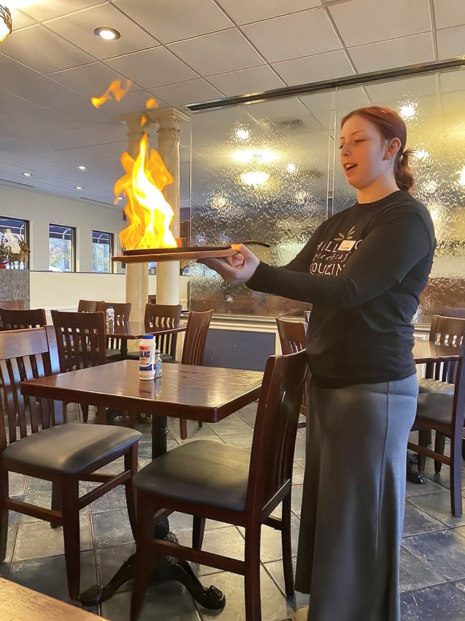 Opa! Flaming saganaki brings theater to the table. This isn't just dinner—it's a performance that engages all your senses.