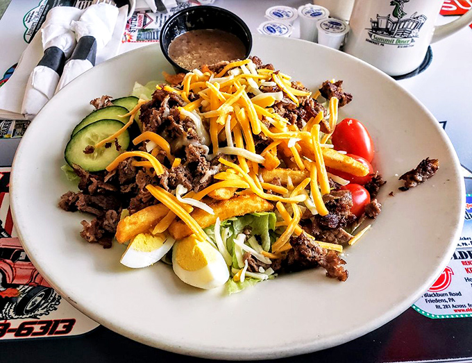 A steak salad that answers the eternal question: "How can I pretend I'm eating healthy while still enjoying a half-pound of seasoned beef?"