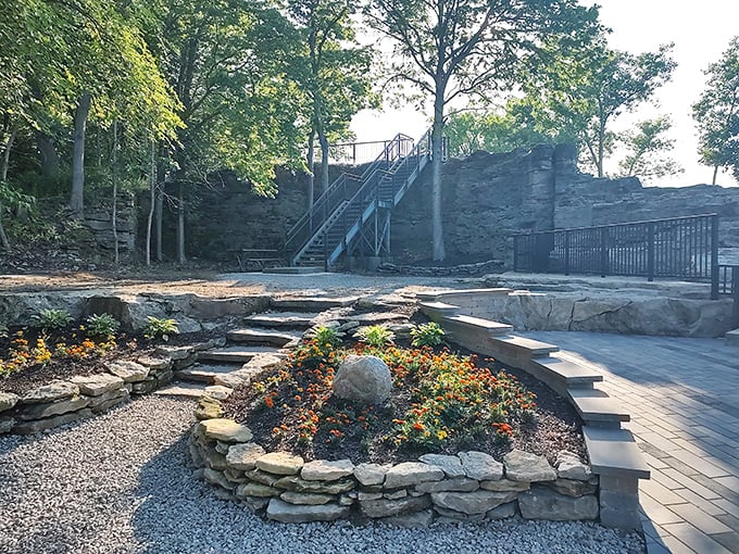 Thoughtful landscaping complements the natural wonder, proving that even Earth's most impressive features appreciate good curb appeal.