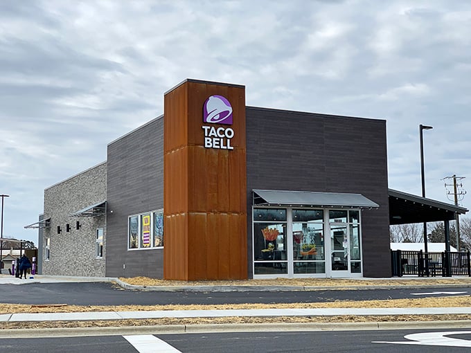 Harrington's newer Taco Bell brings contemporary design to traditional fast food, proving small towns don't have to sacrifice style for convenience.