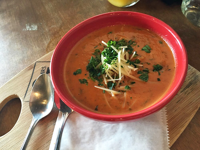 This isn't just tomato soup—it's a warm hug in a bowl. The vibrant color promises (and delivers) flavor that makes you temporarily forget your troubles.