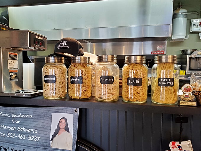 Those pasta jars aren't just storage—they're a promise. Each shape waiting for its moment to shine in a pool of Sunday gravy.