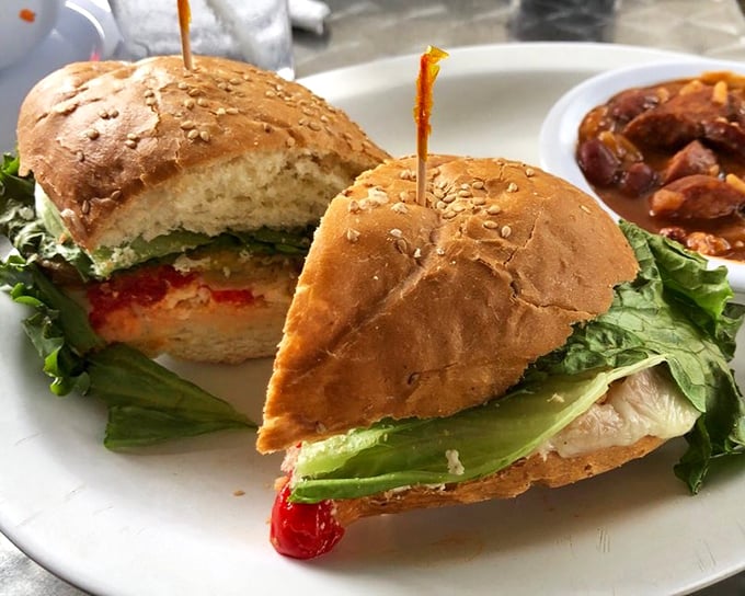 A sandwich that proves vegetables can be just as indulgent as their meaty counterparts—fresh, colorful, and substantial enough to satisfy even dedicated carnivores.