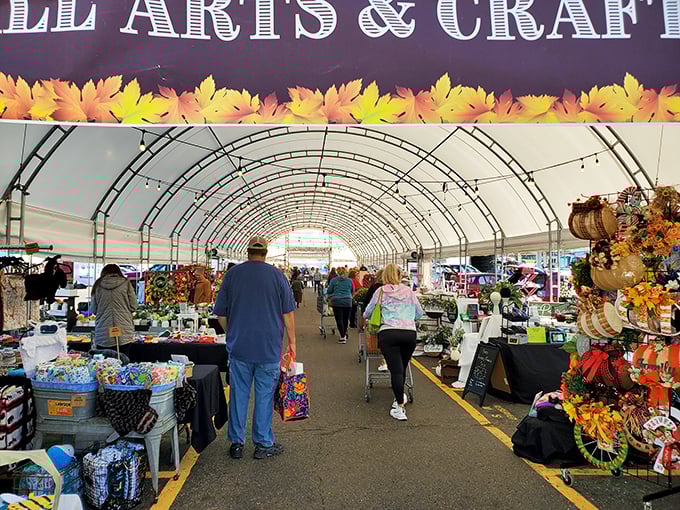 Under the big top of bargains! The covered outdoor section offers the thrill of open-air shopping without the sunburn—practical magic at its finest.