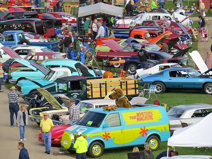 Classic cars line up like a moveable feast for the eyes. That Mystery Machine van definitely wasn't hauling Scooby Snacks back in the day.