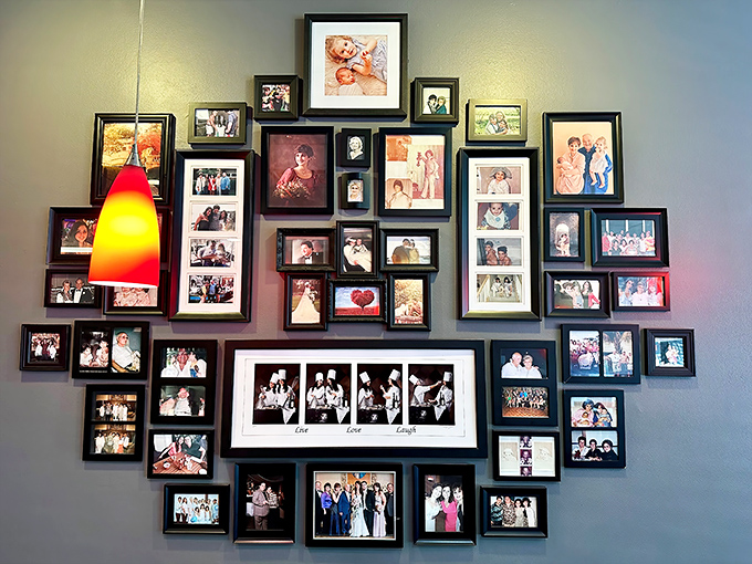 A wall of memories tells the story better than words could. Each frame represents someone who found their happy place here.