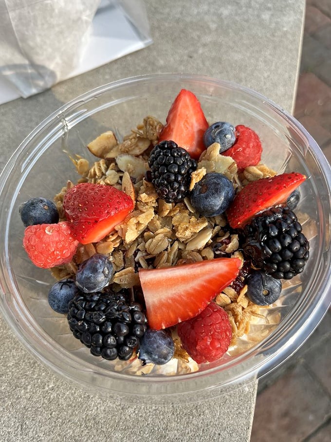 Morning yogurt and berries dressed up like they're going to the opera – breakfast just got fancy.
