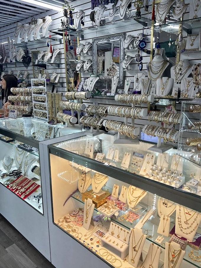 Jewelry displays that sparkle with possibility—where necklaces, bracelets, and earrings await their perfect match in a glittering sea of options.