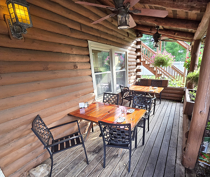 The veranda offers al fresco dining with a side of fresh mountain air—because schnitzel always tastes better with a gentle breeze.