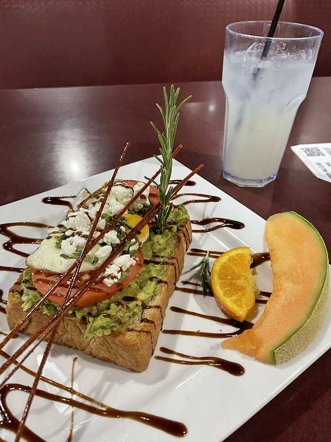 Avocado toast that's been promoted from millennial cliché to artistic masterpiece, with enough toppings to qualify as a balanced meal.