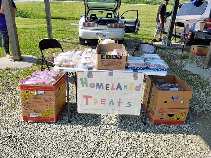 Homemade treats packaged with care and hope. The universal language of sugar speaks fluently at the flea market.