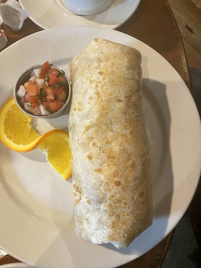 This breakfast burrito looks substantial enough to fuel a lumberjack through an entire day of tree-felling adventures.