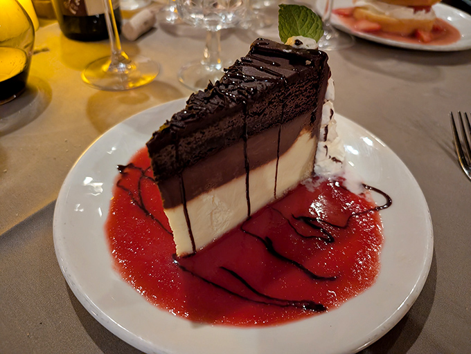 A triple-layer chocolate dessert that doesn't so much end your meal as provide a standing ovation for it. Sweet excess at its most justified.