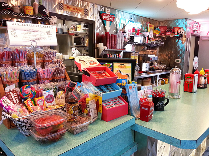 A candy corner that would make Willy Wonka jealous. Every childhood dream crystallized into one magnificent sugar shrine.