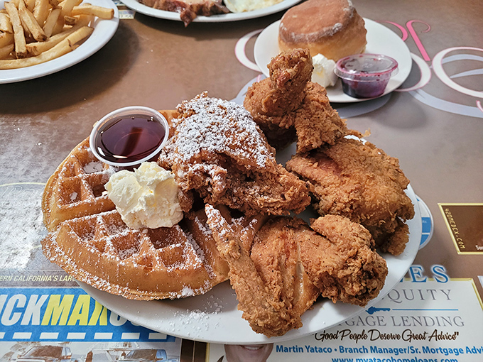 Chicken and waffles – the breakfast equivalent of a perfect marriage. Crispy, savory, sweet, and utterly magnificent in its golden-brown glory.