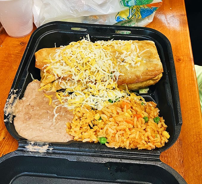 This chimichanga with its golden exterior and side of orange-hued rice is the comfort food equivalent of a California sunset.
