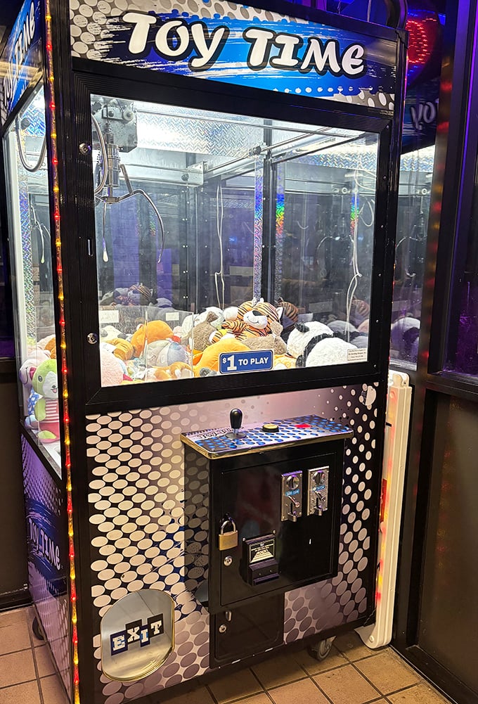The claw machine – where kids develop gambling habits and parents develop sudden "out of quarters" syndromes.