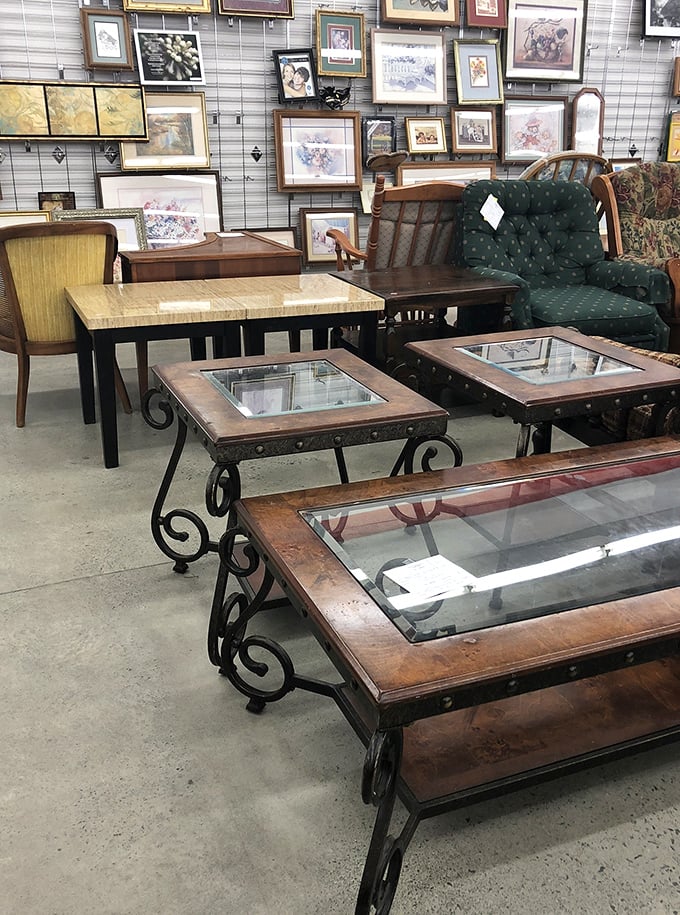 Coffee tables with character gather like old friends at a reunion. Each glass-topped conversation piece tells stories of homes they've previously warmed.