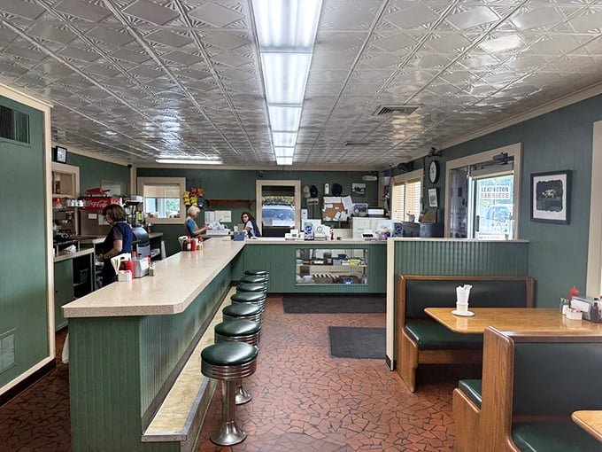 The counter where barbecue dreams come true. Those green stools have supported generations of happy eaters waiting for their smoky treasures.