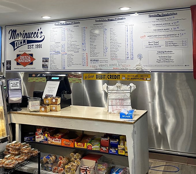 The command center where hoagie magic happens – no fancy equipment, just skill and decades of muscle memory.
