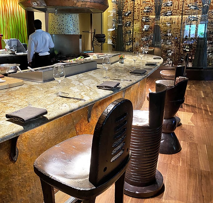 Counter seating that puts you front row for the culinary show – dinner and entertainment combined.