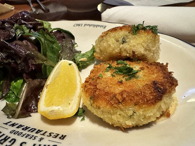 Crab cakes with the perfect ratio of crab to cake—mostly crab, just enough cake to hold the party together.