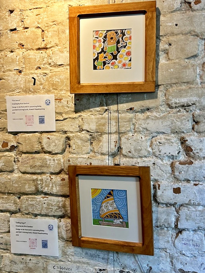 Local art that adds personality to those weathered brick walls – proof that Morning Times feeds both stomach and soul with equal attention.