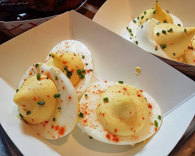 Deviled eggs elevated to art form. These aren't your grandmother's picnic staples—unless your grandmother was secretly a culinary genius.
