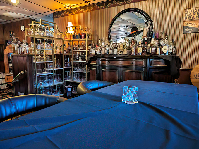 A bar stocked like your fantasy home collection, ready to mix the kind of Brandy Old Fashioned that makes you understand why Wisconsinites are so friendly.