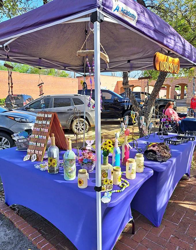 This market display shows Jefferson's artistic side – where even everyday items become conversation pieces through the magic of local craftsmanship.