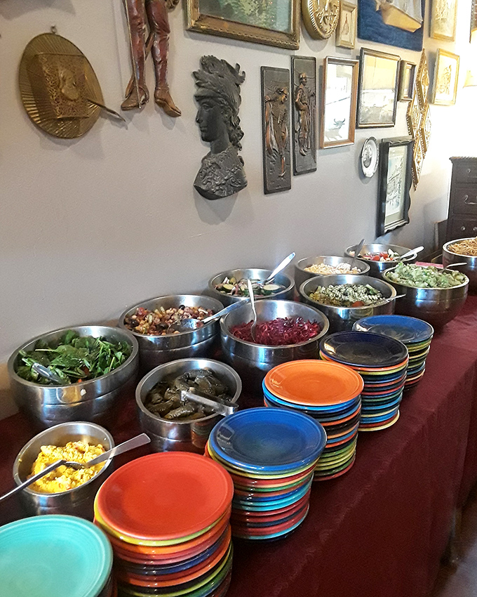 The Sunday brunch buffet spread—a rainbow of plant-based possibilities that makes decision-making the hardest part of your meal.