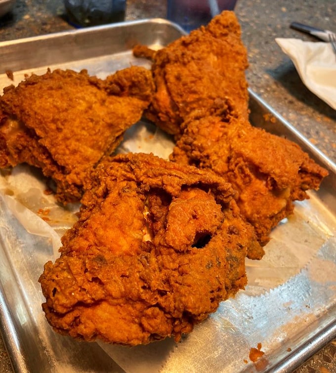 Fried chicken with a crust so perfectly golden and crunchy, it deserves its own trophy in the comfort food hall of fame.