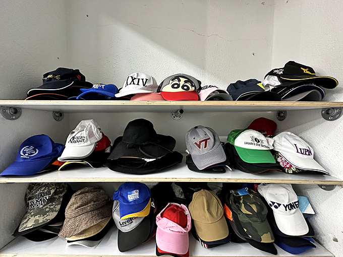 A hat collection that spans decades and personalities – from fishing enthusiast to aspiring cowboy to corporate golf retreat survivor.