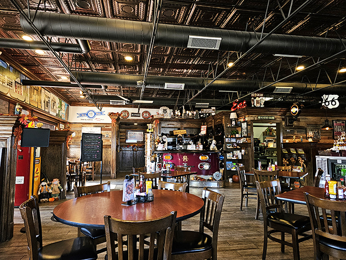 Copper ceiling tiles watch over wooden tables that have hosted thousands of road trip stories. If these walls could talk, they'd ask for more pie.