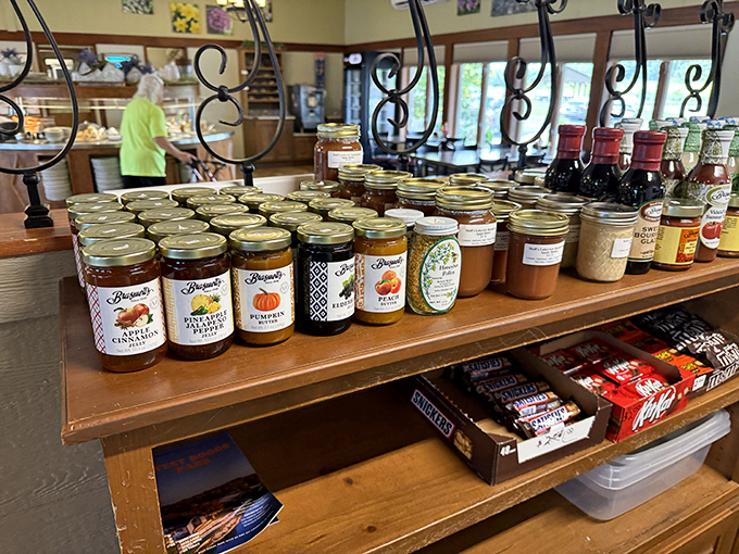 Jars of homemade preserves, butters, and spreads line the shelves like edible souvenirs. Because memories taste better when you can put them on toast.