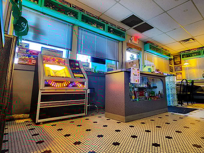 The jukebox stands ready to deliver musical memories. One quarter and suddenly you're sixteen again, waiting for your chocolate malt.