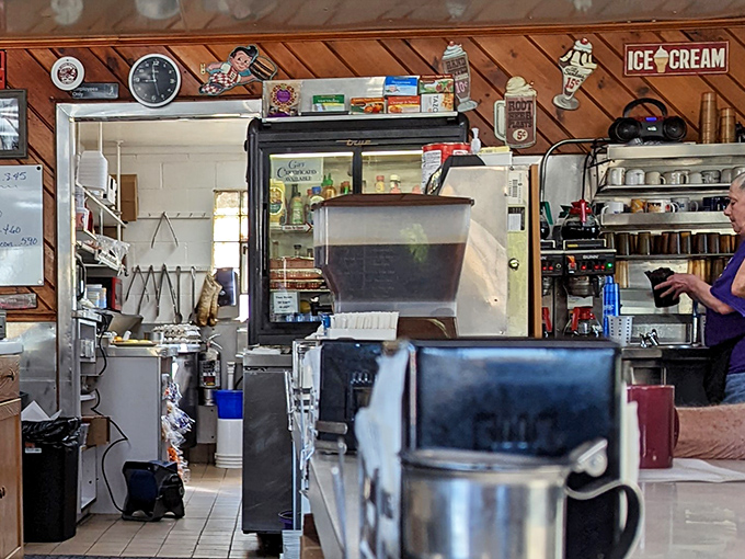 The kitchen – small but mighty, where breakfast magic happens without pretense or unnecessary flourish.