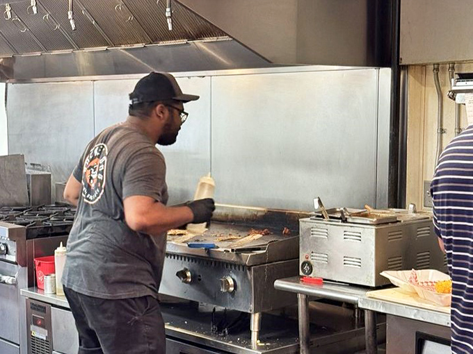 Where the magic happens – one sizzling griddle at a time, with no fancy equipment needed, just skill.
