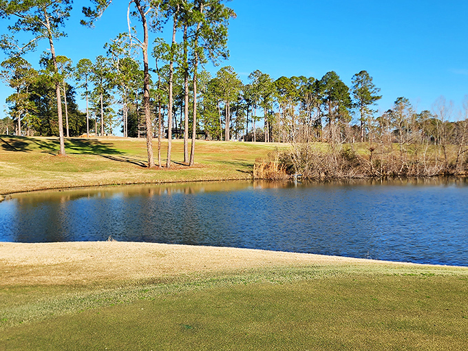 Water hazards never looked so inviting as this peaceful pond on the golf course. Even duffers don't mind losing a ball to such picturesque surroundings.