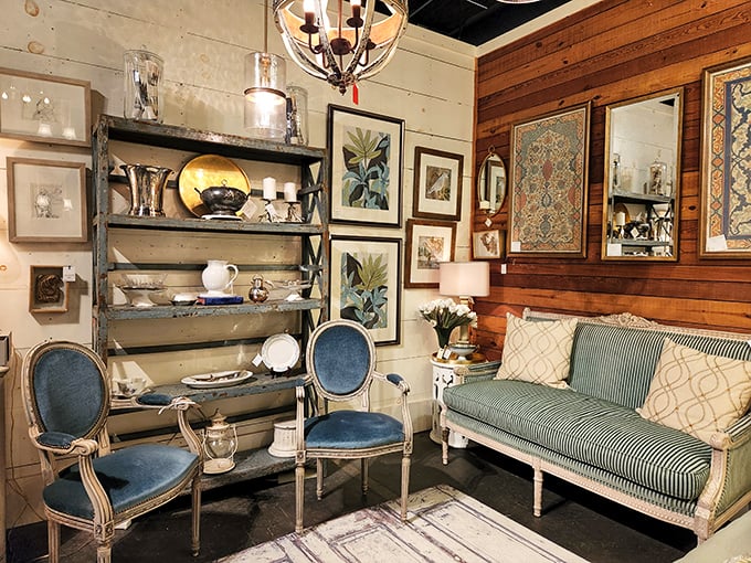 This isn't just furniture—it's a masterclass in blue and cream textiles that transforms a simple seating arrangement into a statement.