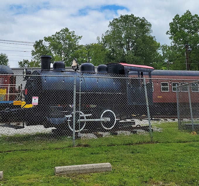 Dublin's attractions extend beyond corn—nearby historical sites like this vintage locomotive offer additional stops on your quirky Ohio road trip.