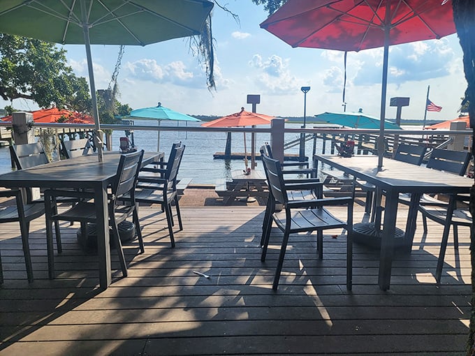 Waterfront dining that reminds you why people move to Florida. The umbrellas provide shade, but it's the view that offers true refreshment.