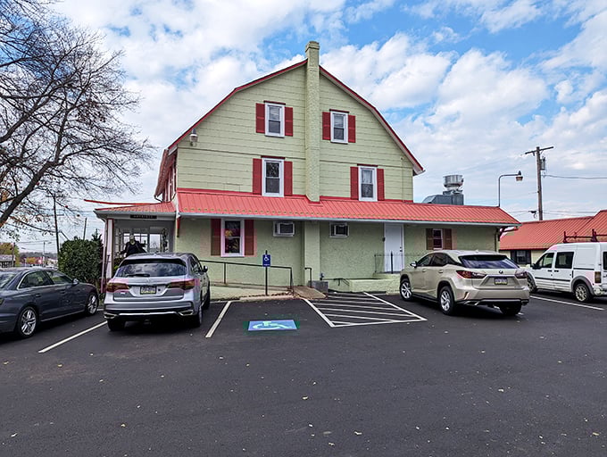 The green and red farmhouse structure stands proud, like Pennsylvania's answer to the Emerald City—but with better breakfast options.