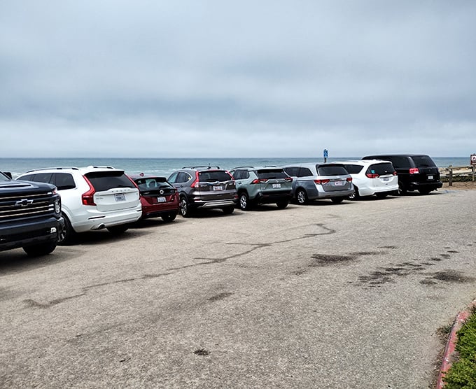 The parking area might not be glamorous, but it's the gateway to coastal splendor—and surprisingly uncrowded.
