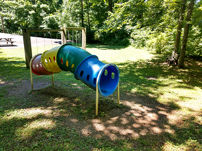 The playground tunnel—where kids burn energy and parents get five blessed minutes of peace. Engineering at its most practical.