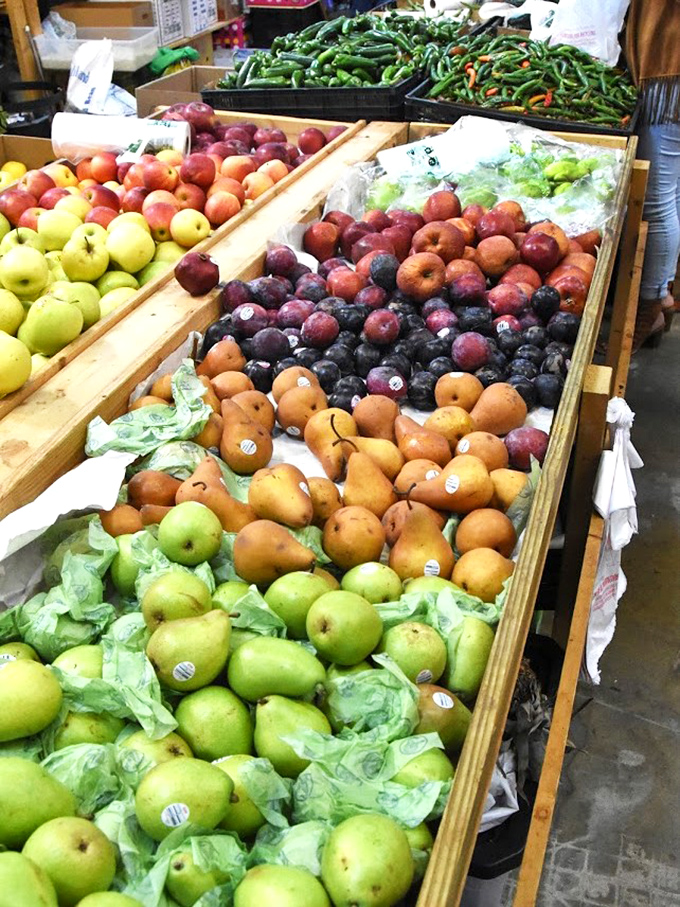 Fresh produce adding unexpected color to the flea market mix—because shopping works up an appetite for healthy snacks.